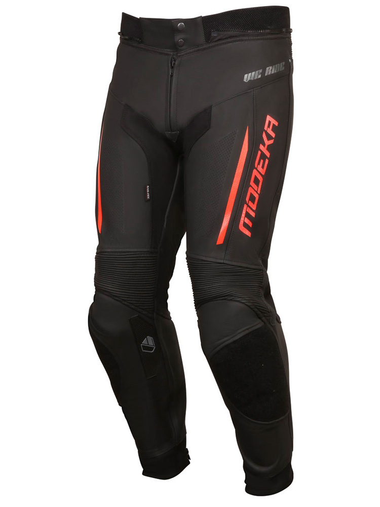 Spodnie motocyklowe skórzane Modeka Valyant czarno-czerwone | sklep ...